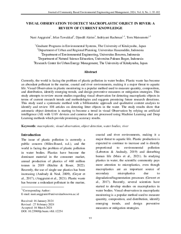 (PDF) Visual Observation to Detect Macroplastic Object in River: A ...