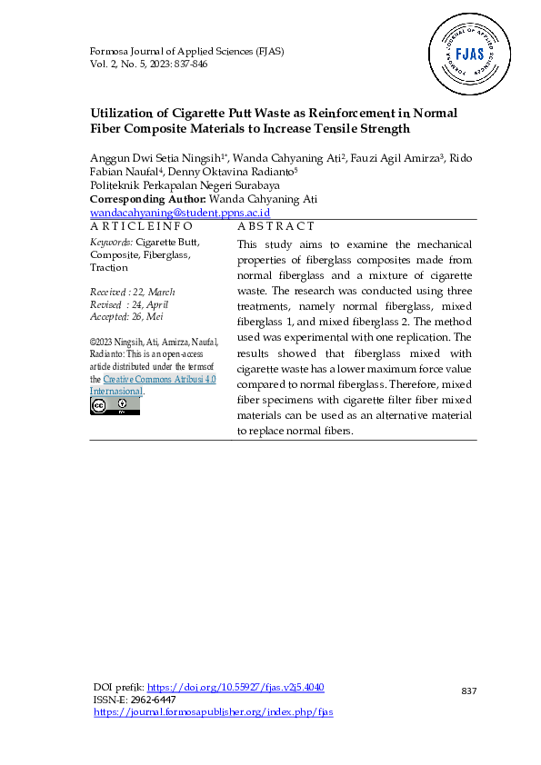 (PDF) Utilization of Cigarette Putt Waste as Reinforcement in Normal ...