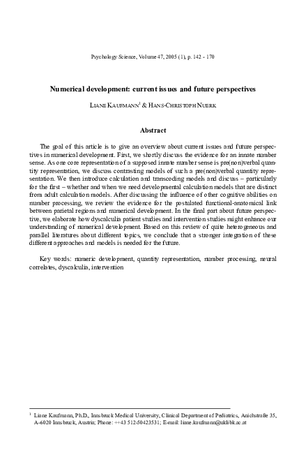 (PDF) Numerical development: current issues and future perspectives
