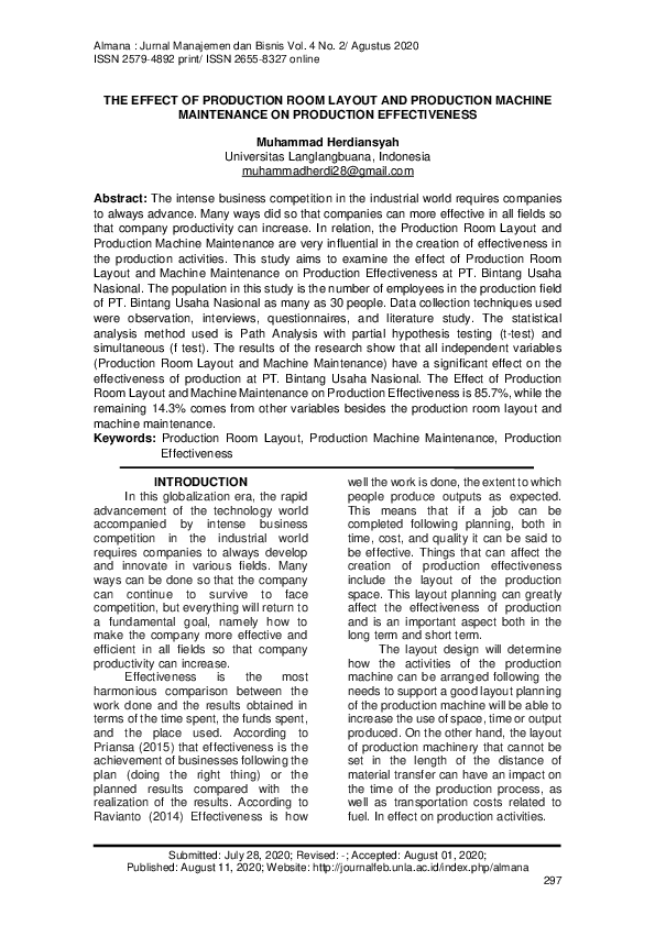 (PDF) The Effect of Production Room Layout and Production Machine ...