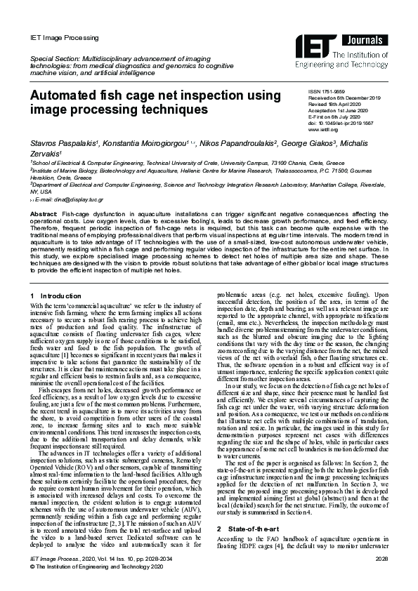 (PDF) Automated fish cage net inspection using image processing techniques