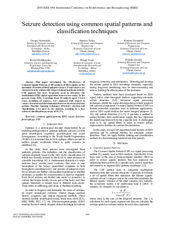 (PDF) Seizure Detection using Common Spatial Patterns and Classification Techniques