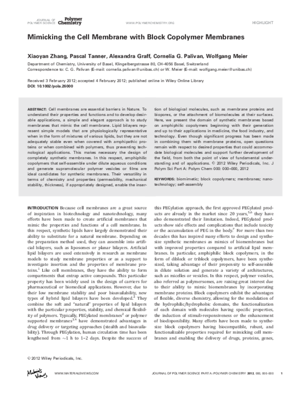 (PDF) Mimicking the cell membrane with block copolymer membranes