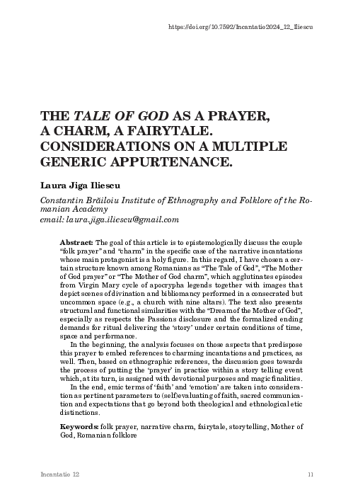 (PDF) THE TALE OF GOD AS A PRAYER, A CHARM, A FAIRYTALE. CONSIDERATIONS ...