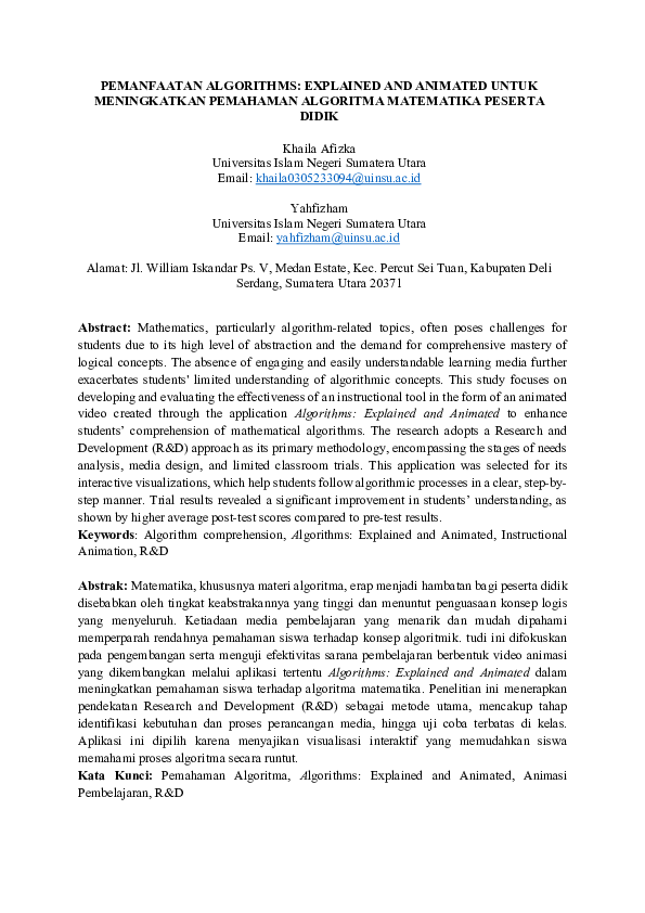 (PDF) PEMANFAATAN ALGORITHMS: EXPLAINED AND ANIMATED UNTUK MENINGKATKAN PEMAHAMAN ALGORITMA ...