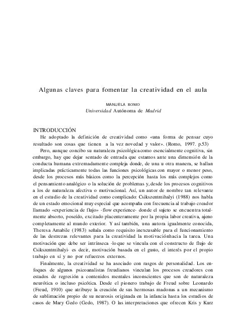 (PDF) Algunas claves para fomentar la creatividad en el aula