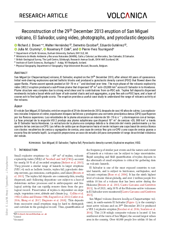 (PDF) Reconstruction of the 29th December 2013 eruption of San Miguel ...