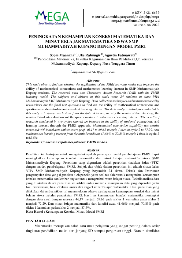 (PDF) Peningkatan Kemampuan Koneksi Matematika Dan Minat Belajar ...
