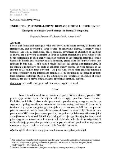 (PDF) Energetski Potencijal Drvne Biomase U Bosni I Hercegovini
