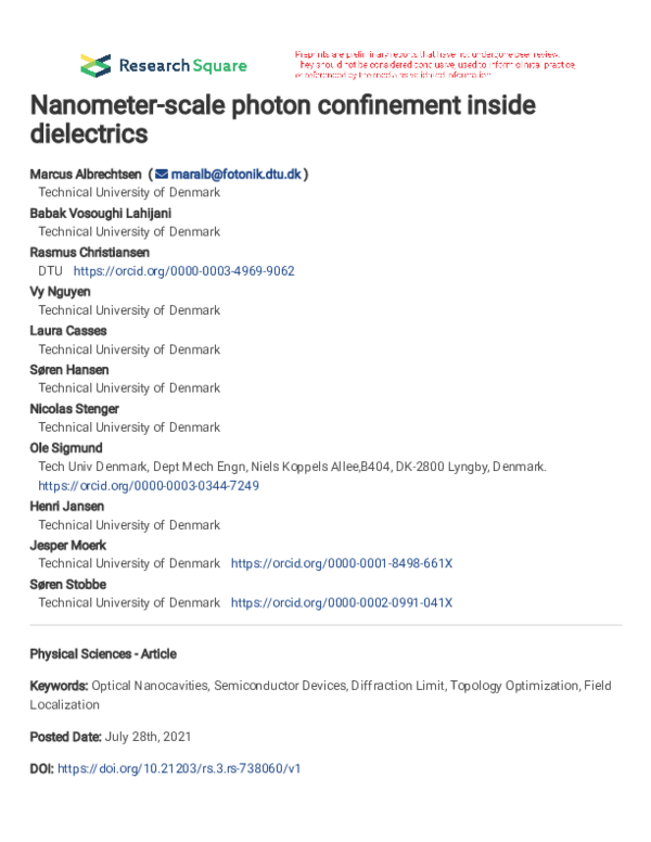 (PDF) Nanometer-scale photon confinement inside dielectrics