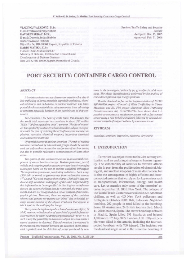 (PDF) Port Security: Container Cargo Control