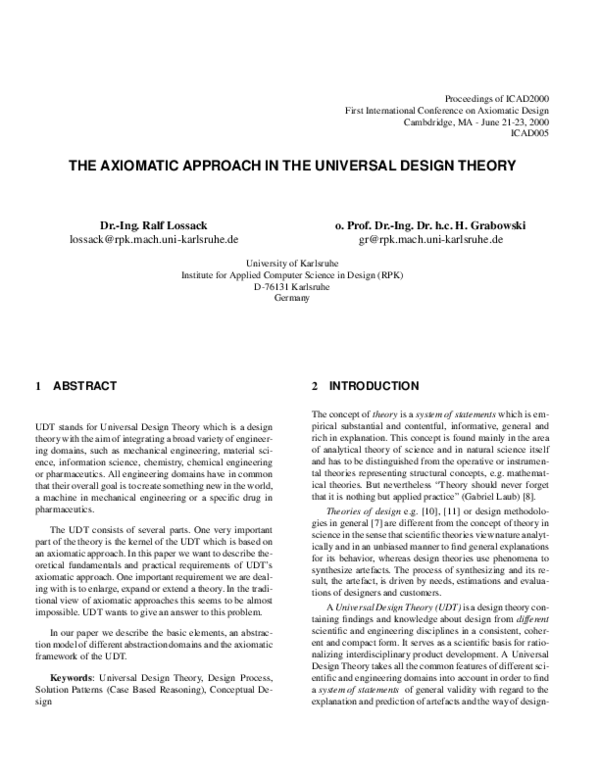 (PDF) The Axiomatic Approach in the Universal Design Theory