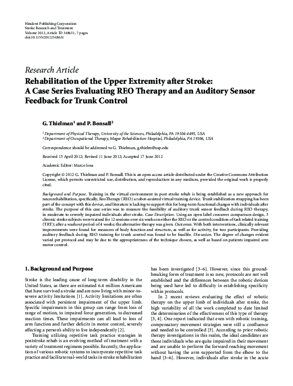 (PDF) Rehabilitation of the Upper Extremity after Stroke: A Case Series ...