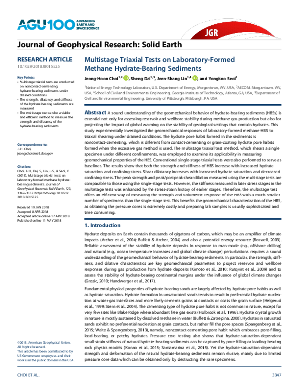 (PDF) Multistage Triaxial Tests on Laboratory‐Formed Methane Hydrate ...