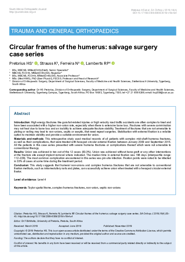 (PDF) Circular frames of the humerus: salvage surgery case series