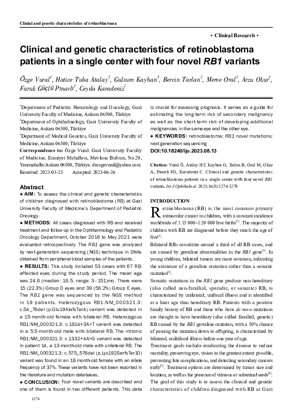 (PDF) Clinical and genetic characteristics of retinoblastoma patients ...