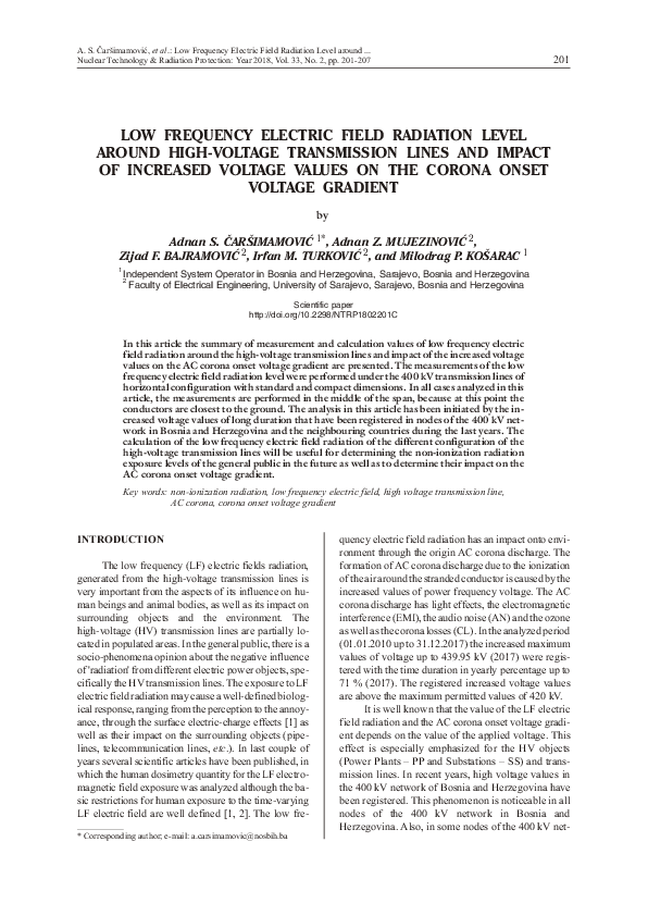 (PDF) Low frequency electric field radiation level around high-voltage ...