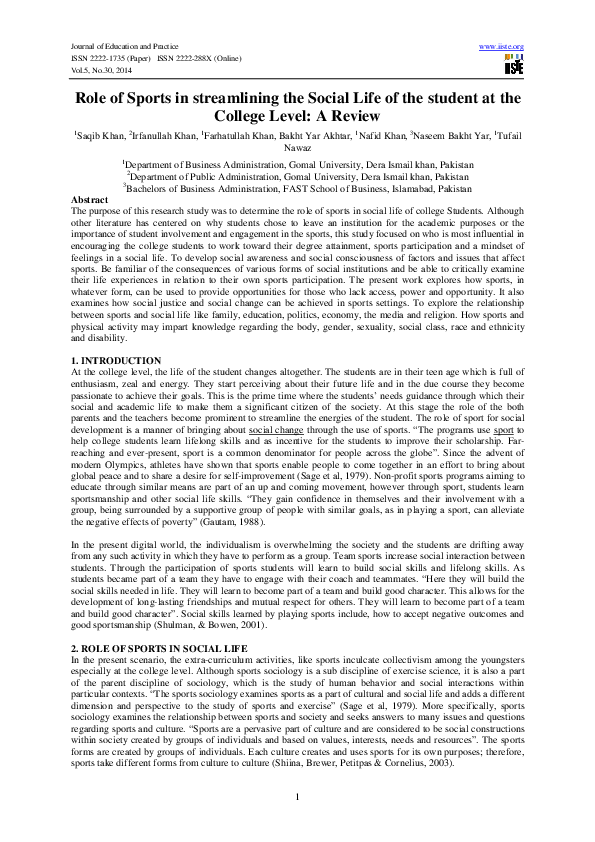 (PDF) Role of Sports in streamlining the Social Life of the student at ...