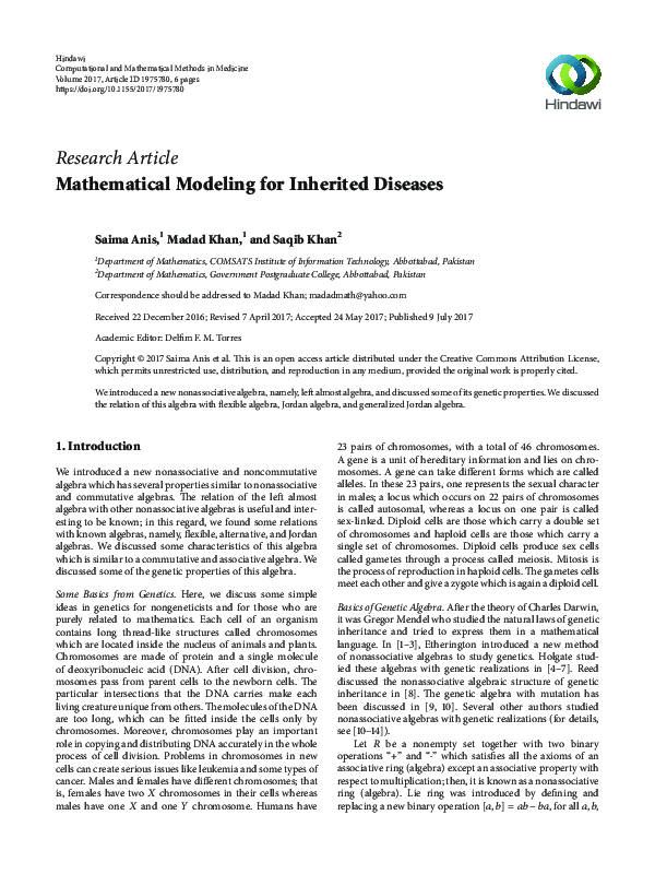 (PDF) Mathematical Modeling for Inherited Diseases