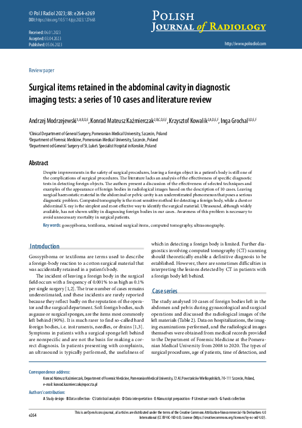 (PDF) Surgical items retained in the abdominal cavity in diagnostic ...