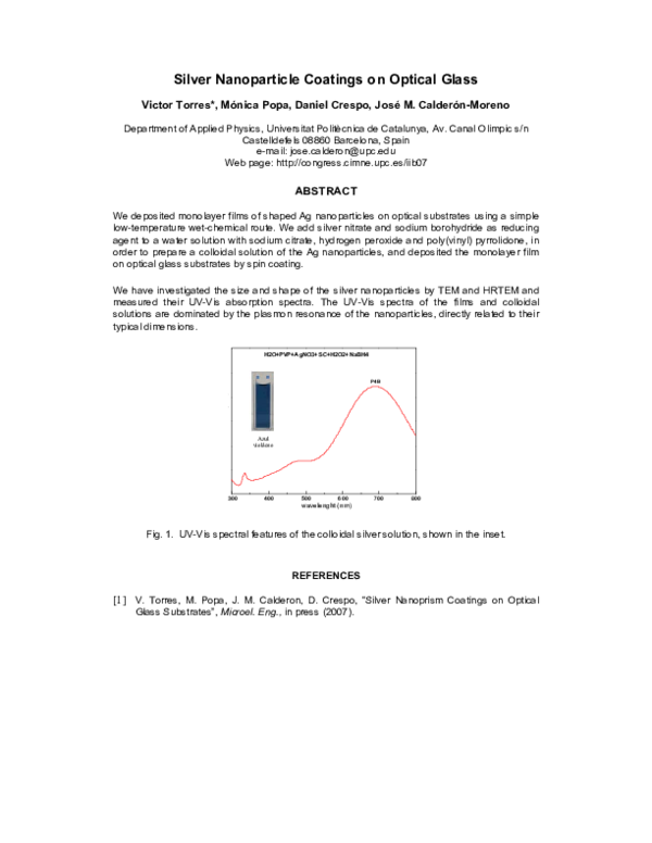 (PDF) Silver Nanoparticle Coatings on Optical Glass