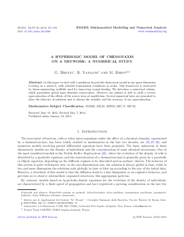(PDF) A hyperbolic model of chemotaxis on a network: a numerical study