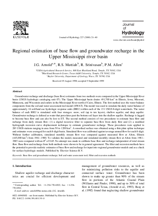 (PDF) Regional estimation of base flow and groundwater recharge in the ...