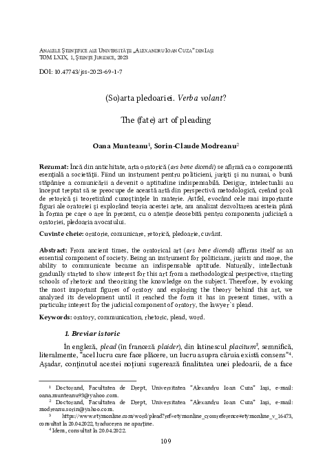 (PDF) (So)arta pledoariei. Verba volant?