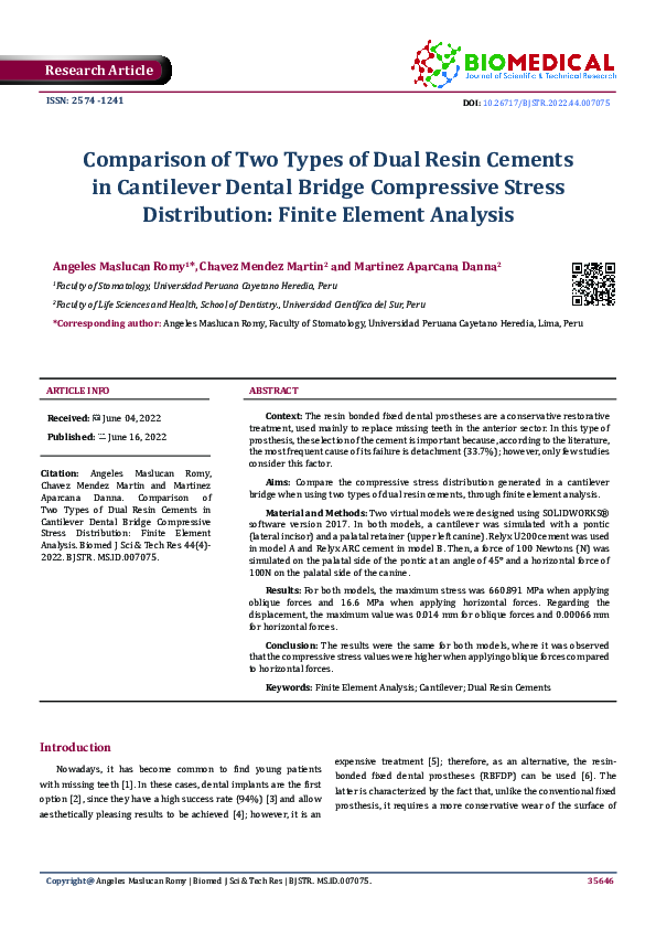 (PDF) Comparison of Two Types of Dual Resin Cements in Cantilever ...