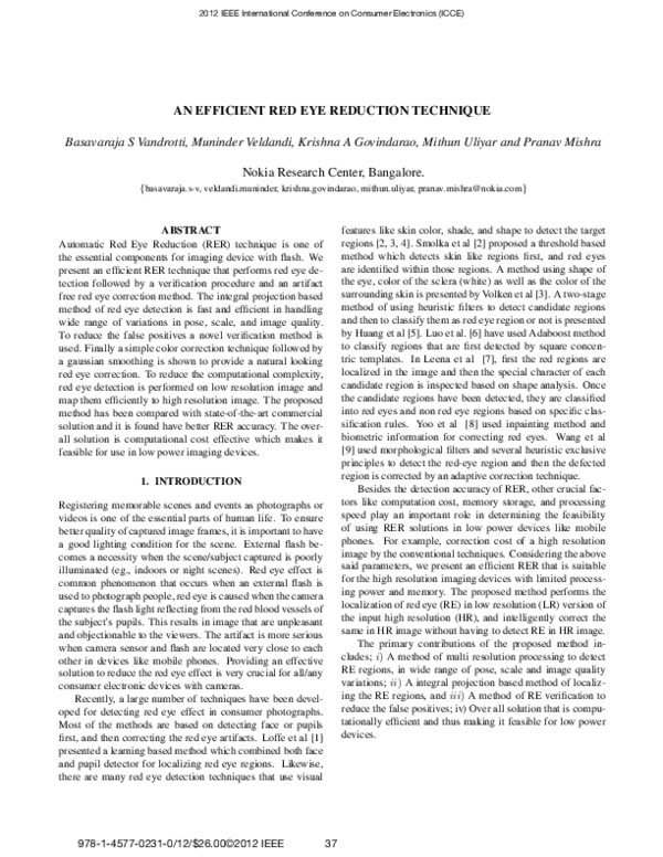 (PDF) An efficient red eye reduction technique