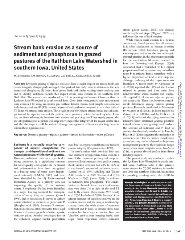 (PDF) Stream bank erosion as a source of sediment and phosphorus in ...