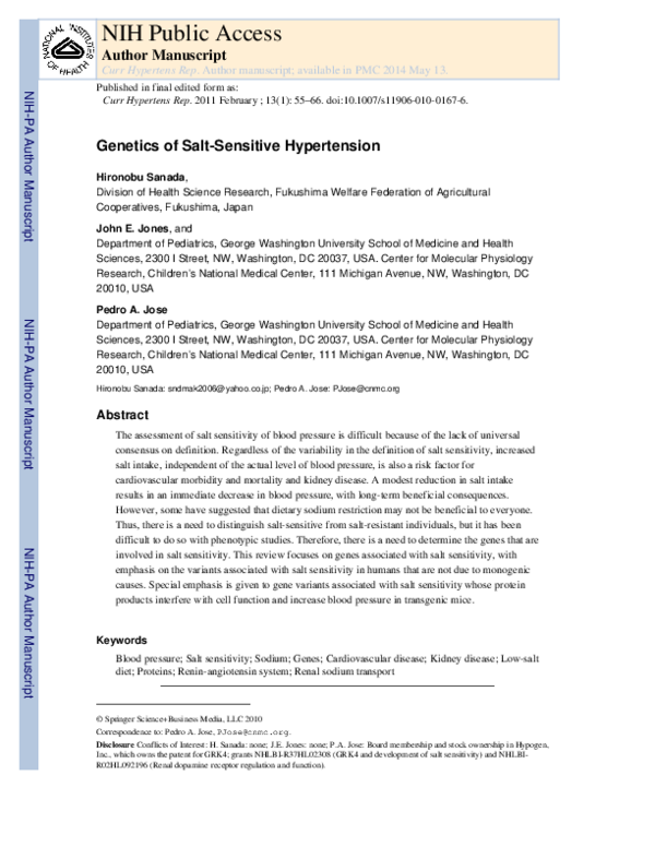 (PDF) Genetics of Salt-Sensitive Hypertension