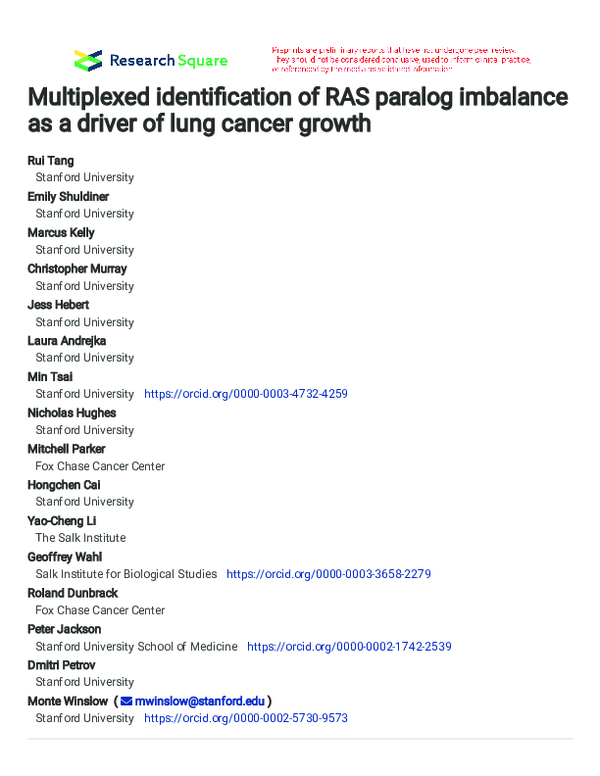 (PDF) Multiplexed screens identify RAS paralogues HRAS and NRAS as suppressors of KRAS-driven ...