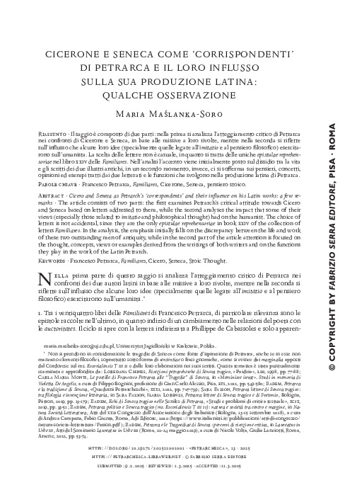 (PDF) Cicerone e Seneca come 'corrispondenti' di Petrarca e il loro influsso sulla sua ...