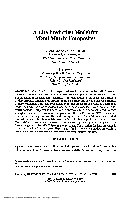 (PDF) A Life Prediction Model for Metal Matrix Composites