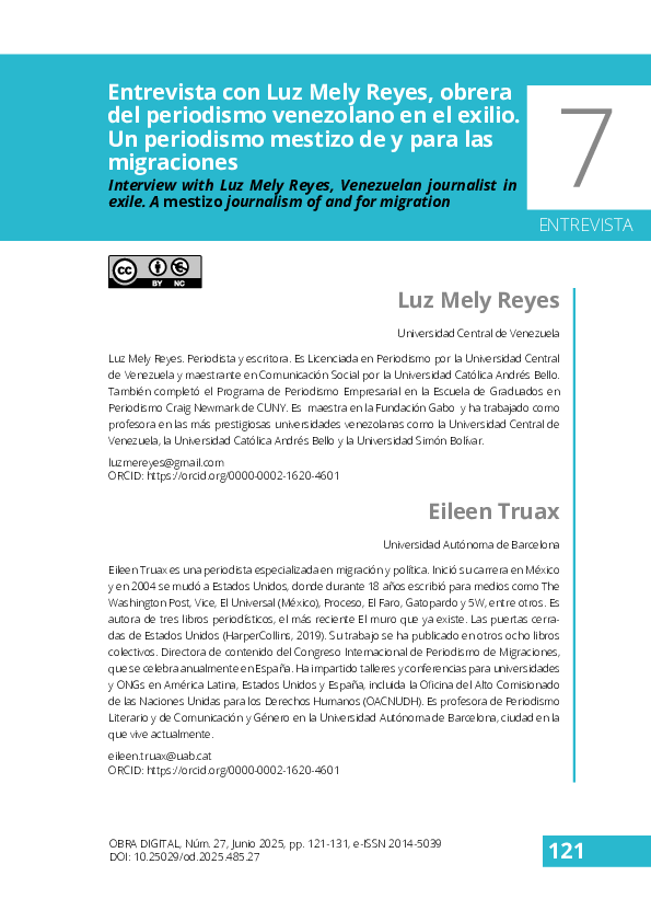 (PDF) Entrevista con Luz Mely Reyes, obrera del periodismo venezolano en el exilio. Un ...