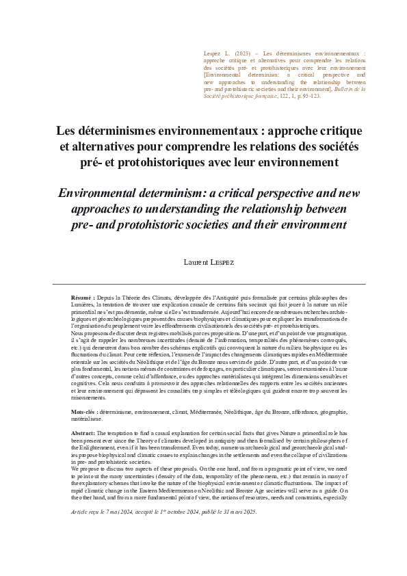 (PDF) Environmental determinism: a critical perspective and new approaches to understanding the ...