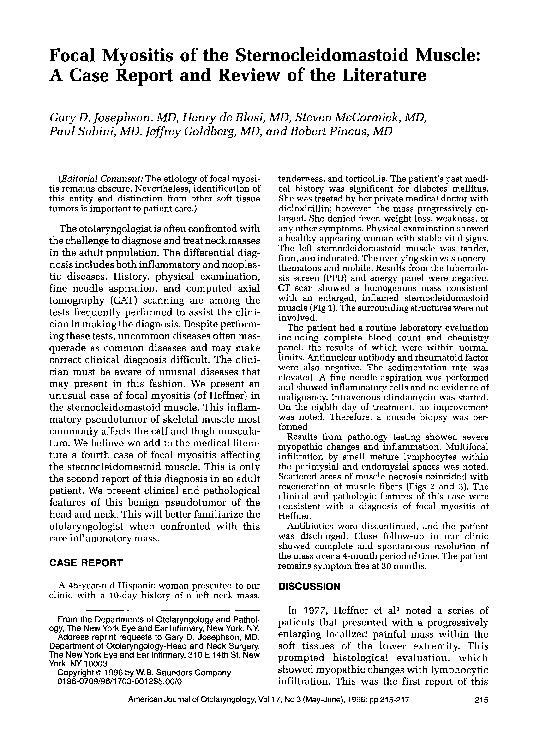 (PDF) Focal myositis of the sternocleidomastoid muscle: A case report ...