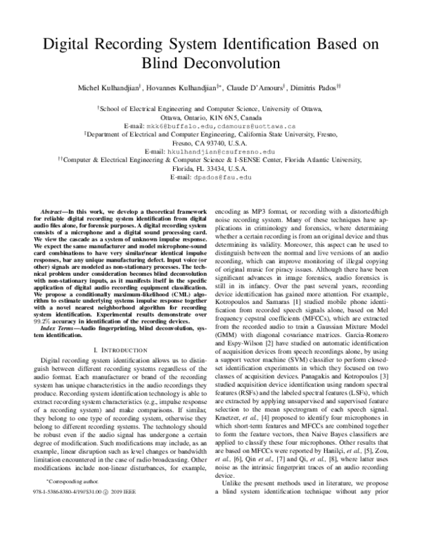 (PDF) Digital Recording System Identification Based on Blind Deconvolution