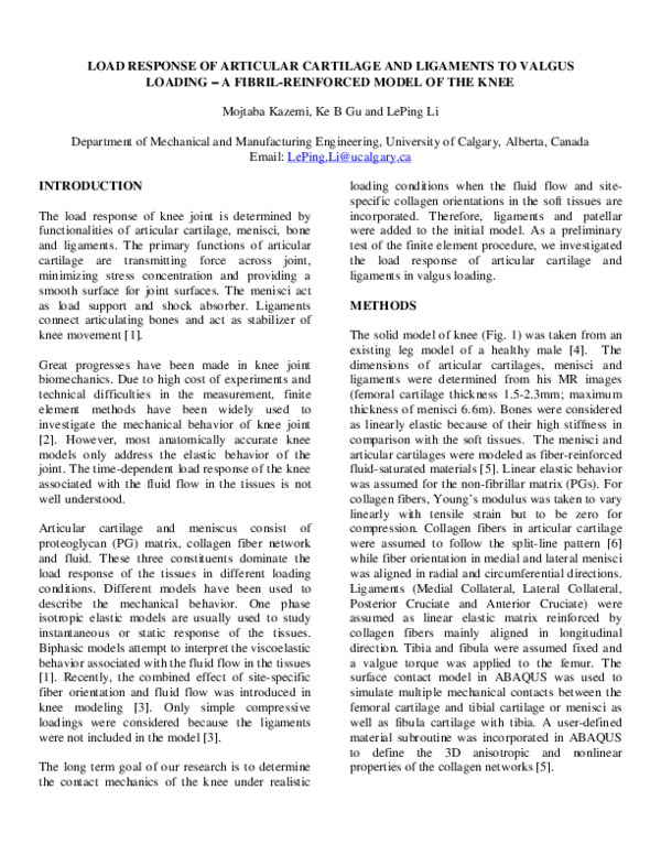(PDF) Load Response of Articular Cartilage and Ligaments to Valgus ...