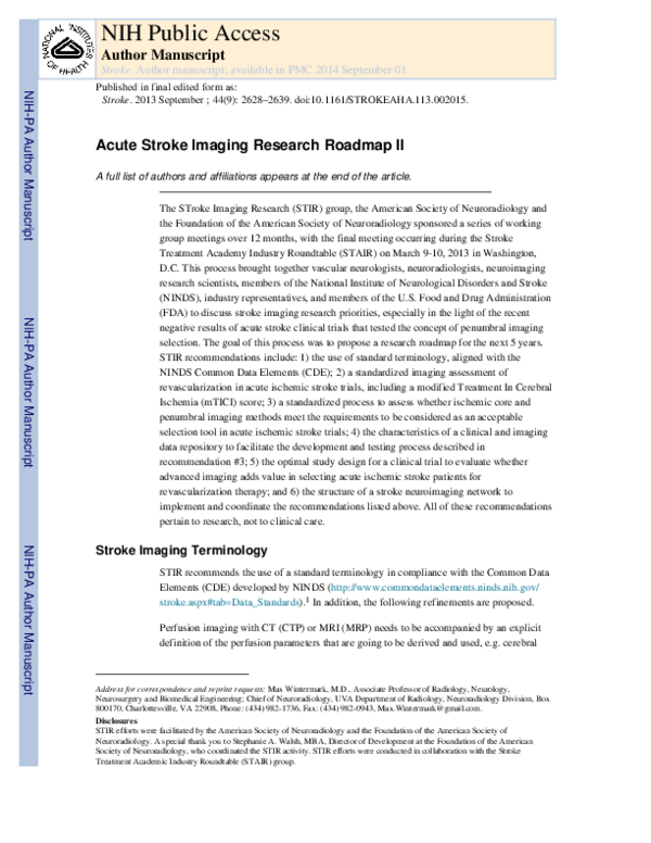 (PDF) Acute Stroke Imaging Research Roadmap II