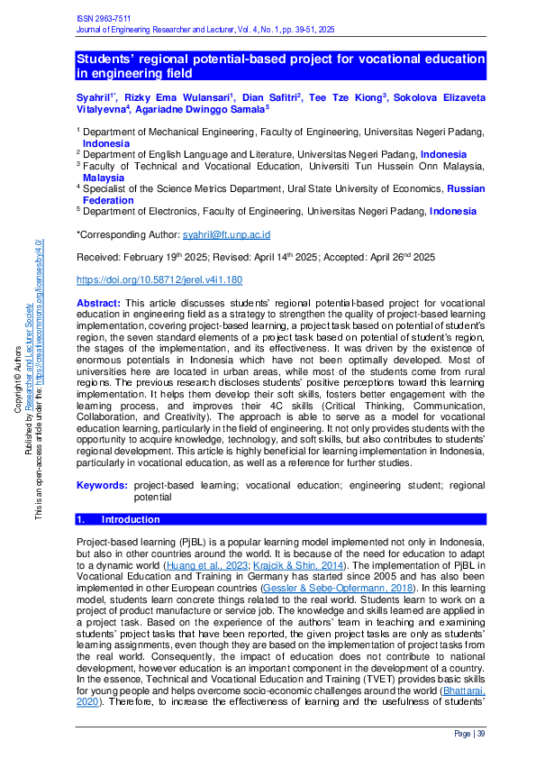 (PDF) Students' regional potential-based project for vocational ...