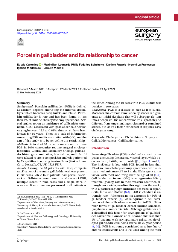 (PDF) Porcelain gallbladder and its relationship to cancer