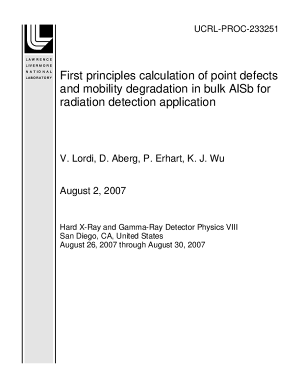 (PDF) First principles calculation of point defects and mobility ...