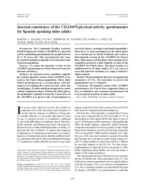 (PDF) Internal Consistency of the CHAMPS Physical Activity Questionnaire for Spanish Speaking ...