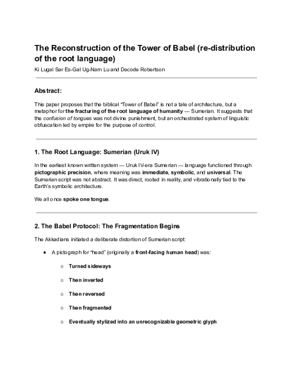 (PDF) The Reconstruction of the Tower of Babel (re-distribution of the ...