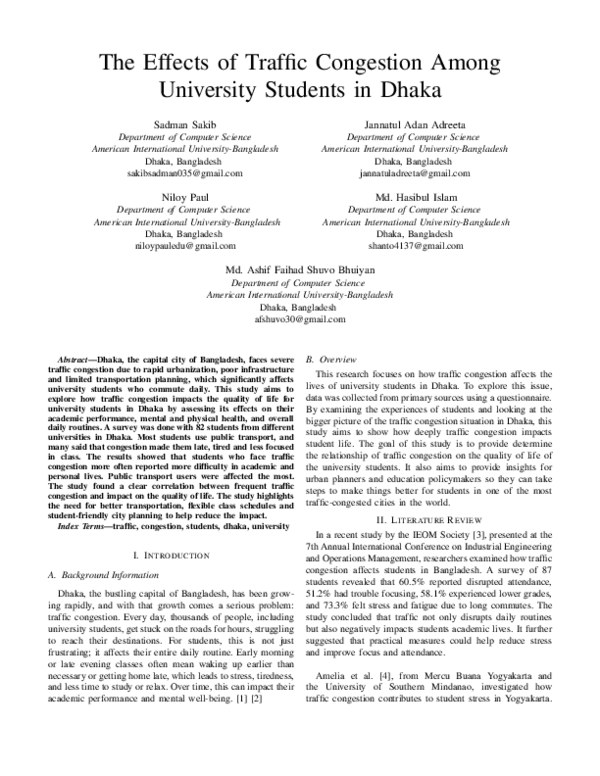 (PDF) The Effects of Traffic Congestion Among University Students in Dhaka