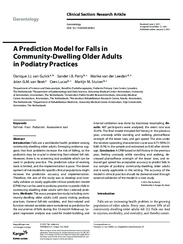 (PDF) A Prediction Model for Falls in Community-Dwelling Older Adults ...