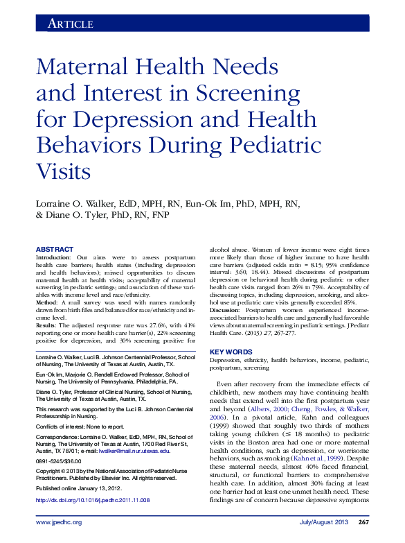 (PDF) Maternal Health Needs and Interest in Screening for Depression ...