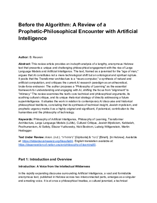 (PDF) Before the Algorithm: A Review of a Prophetic-Philosophical ...
